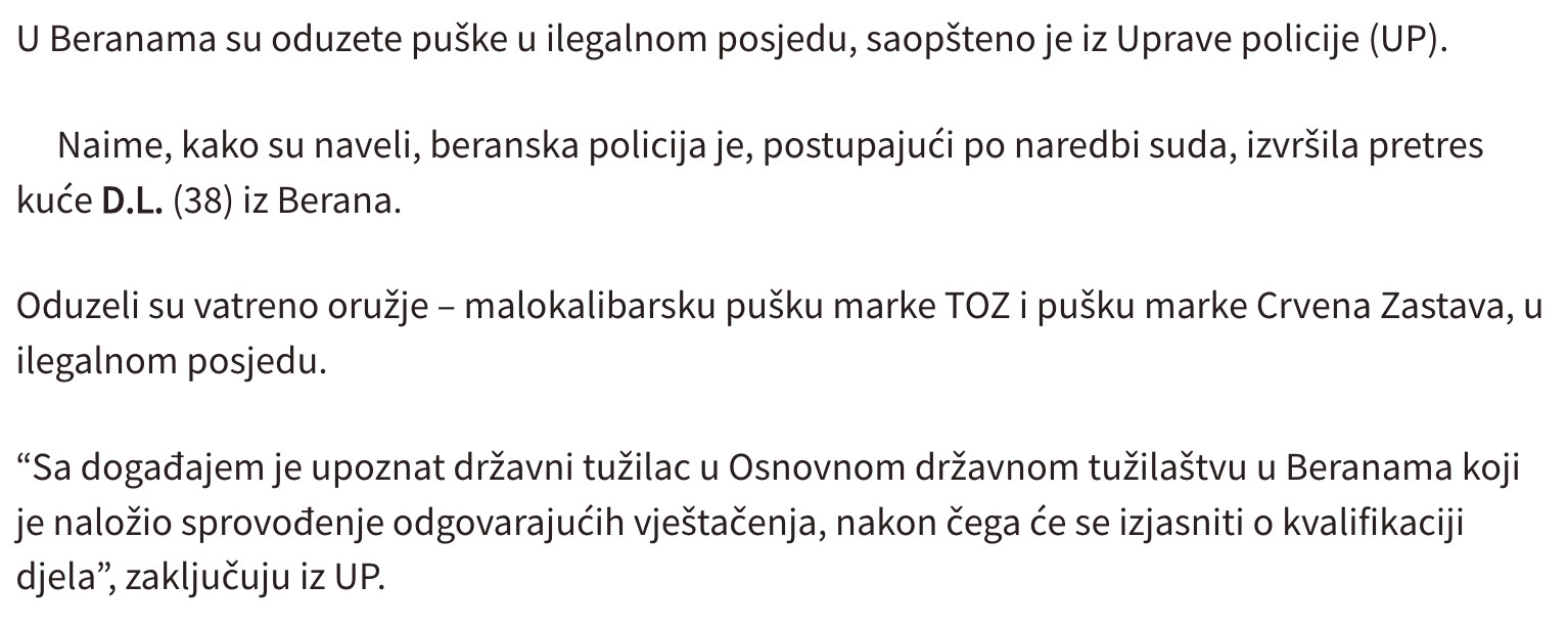 Incident reports - A TOZ rifle and a Crvena Zastava rifle in illegal ...
