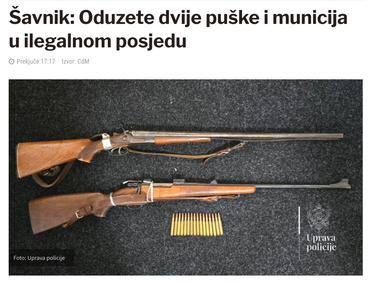 Incident reports - Two rifles and ammunition were seized from illegal ...